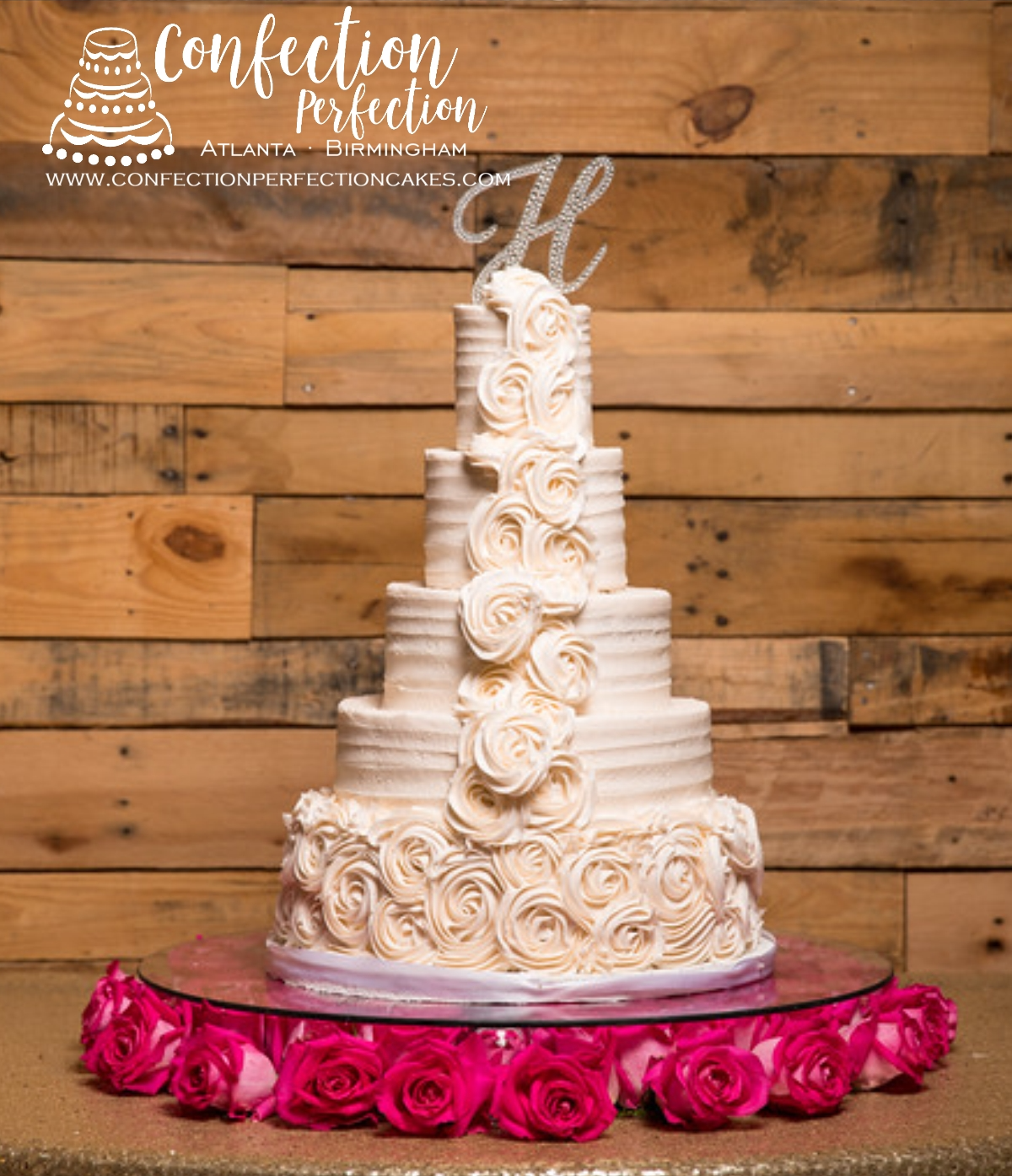 Pink Rosette Wedding Cake